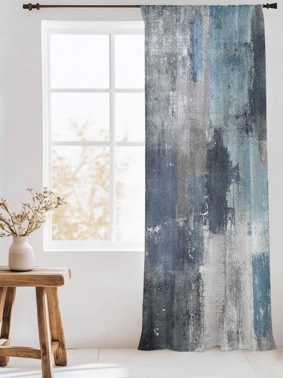 Blue Grey Abstract Sheer Curtains 96 Inch Long 1 Panel Modern Graffiti ...