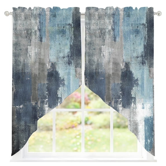 Blue Grey Abstract Sheer Curtains Swag Valances for Windows Modern ...