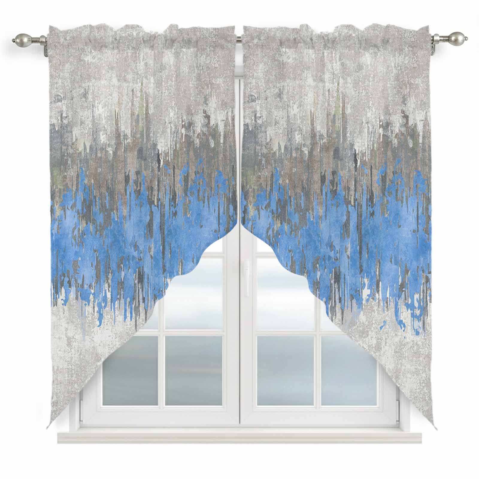 Blue Grey Abstract Swag Curtains for Living Room/Bedroom, Gradient ...