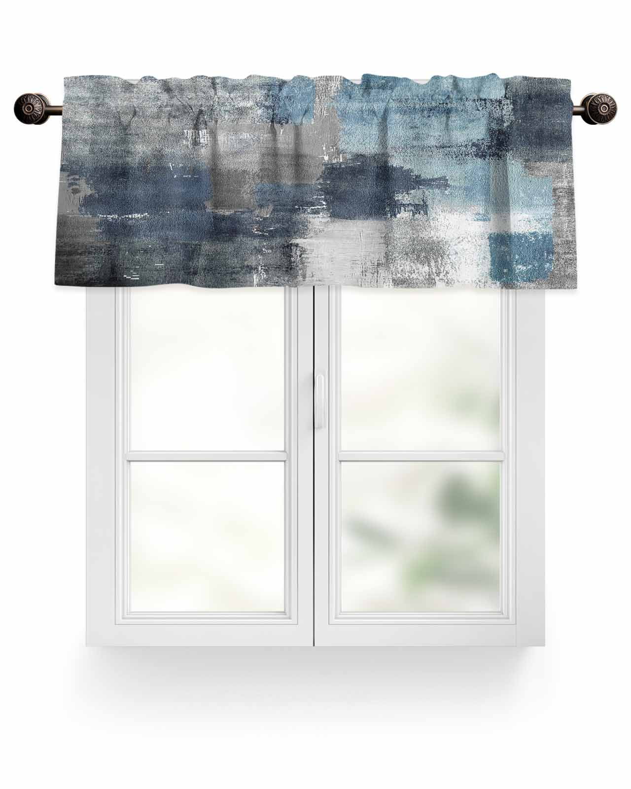 Blue Grey Abstract Valances for Windows Modern Graffiti Brush Art ...
