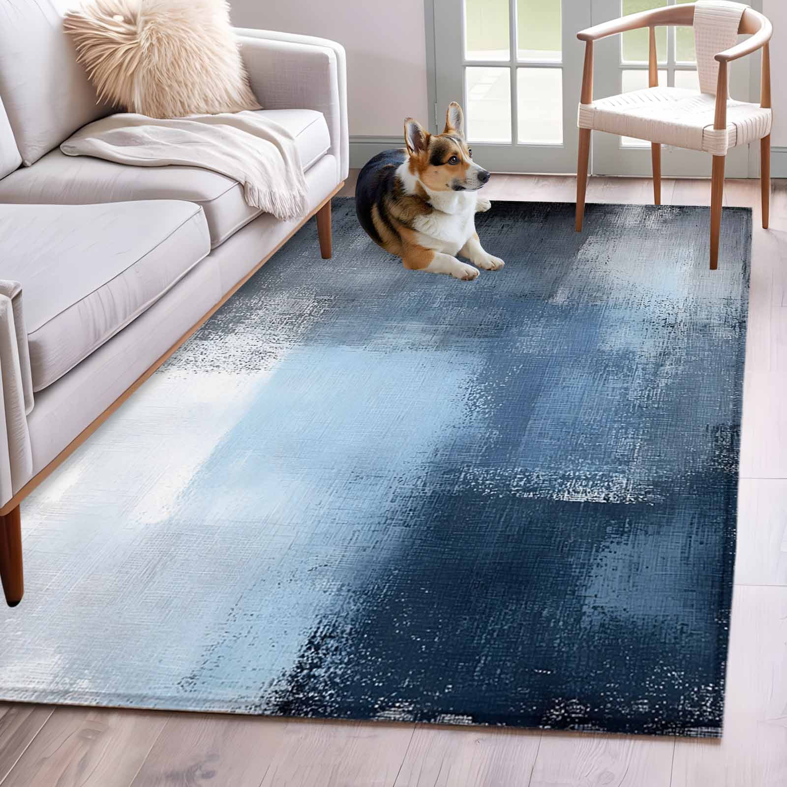 Blue Grey Area Rug 3x5 FT, Non Slip Entryway Bedside Carpet, Modern Oil ...