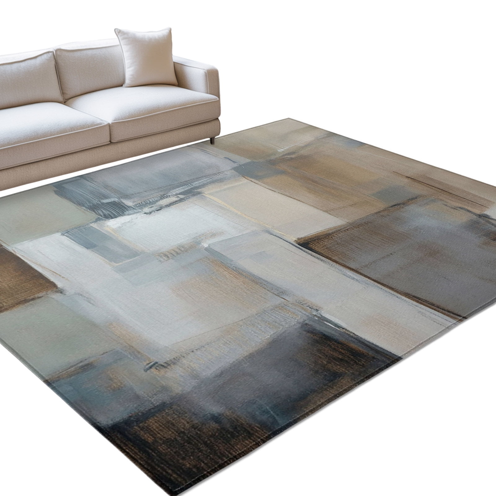 Blue Grey Art Washable Rug 4x6 Area Rug for Living Room Bedroom Non ...