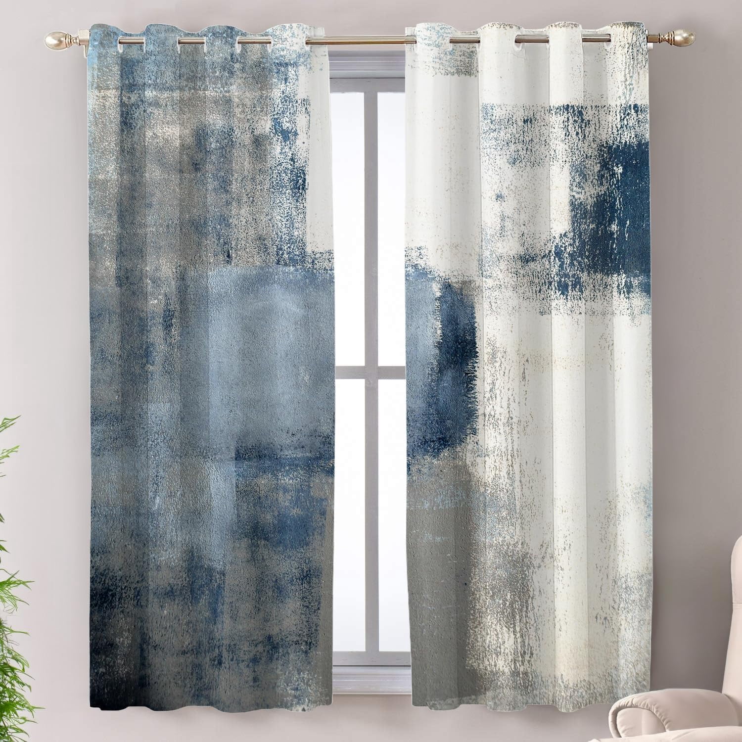 Blue Grey Artwork Blackout Window Curtains, Blue and Grey Abstract ...
