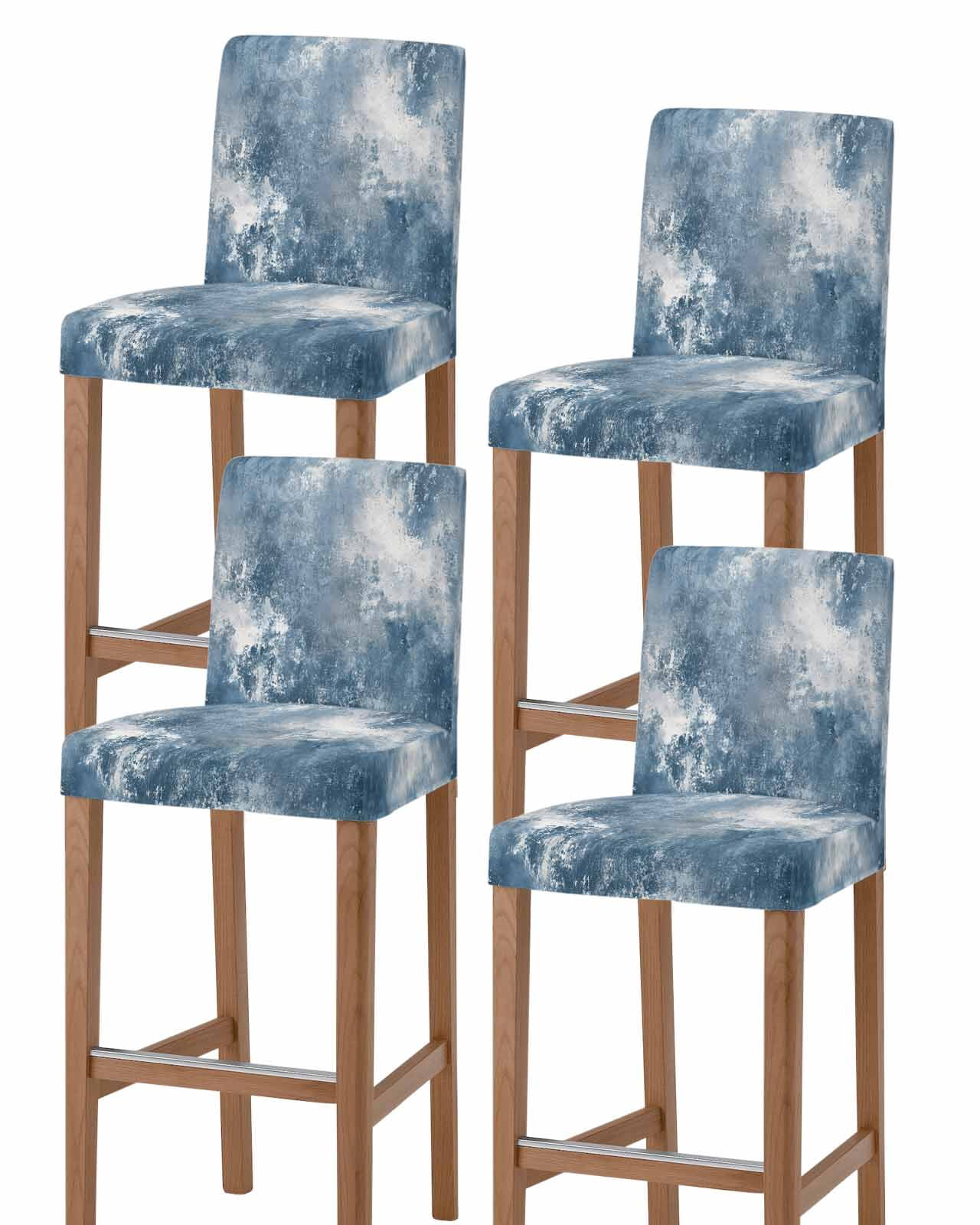 Blue Grey Bar Stool Covers Set of 4, Oil Painting Modern Abstract ...