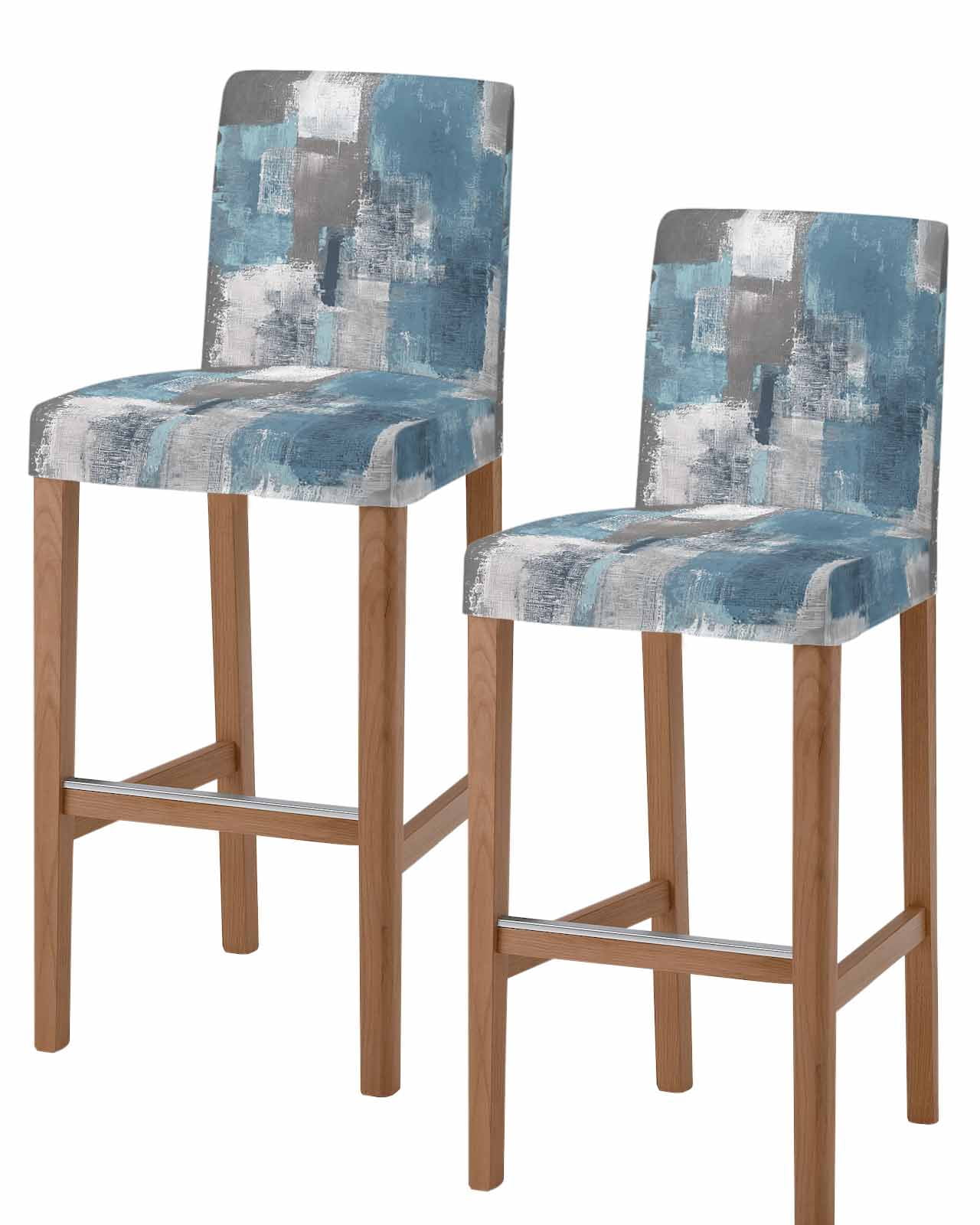 Blue Grey Bar Stool Covers - Stretch Dining Chair Covers Set of 2 ...