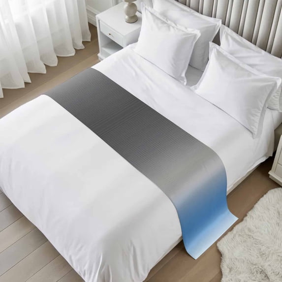 Blue Grey Bed Runner Scarf, Stripe Gradient Full Bed Scarf Runner, No ...