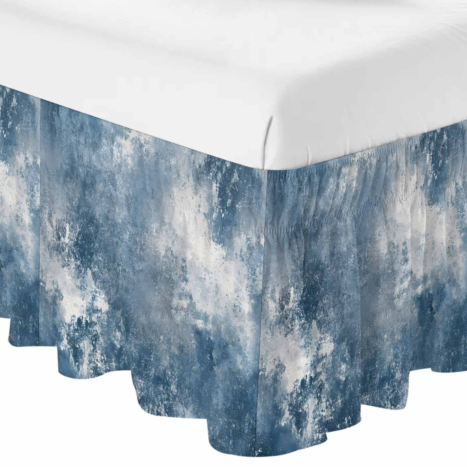 Blue Grey Bed Skirt King Size 16 Inch Drop, Adjustable & Elastic Wrap ...