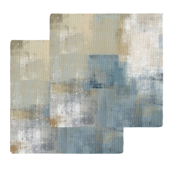 Blue Grey Beige Dish Towels Set, Waffle Weave Kitchen Towels 2 Pieces ...