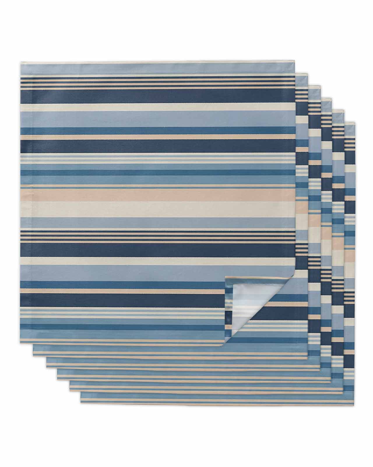 Blue Grey Beige Striped Cloth Napkins Set of 6 Reusable Dinner Napkins ...