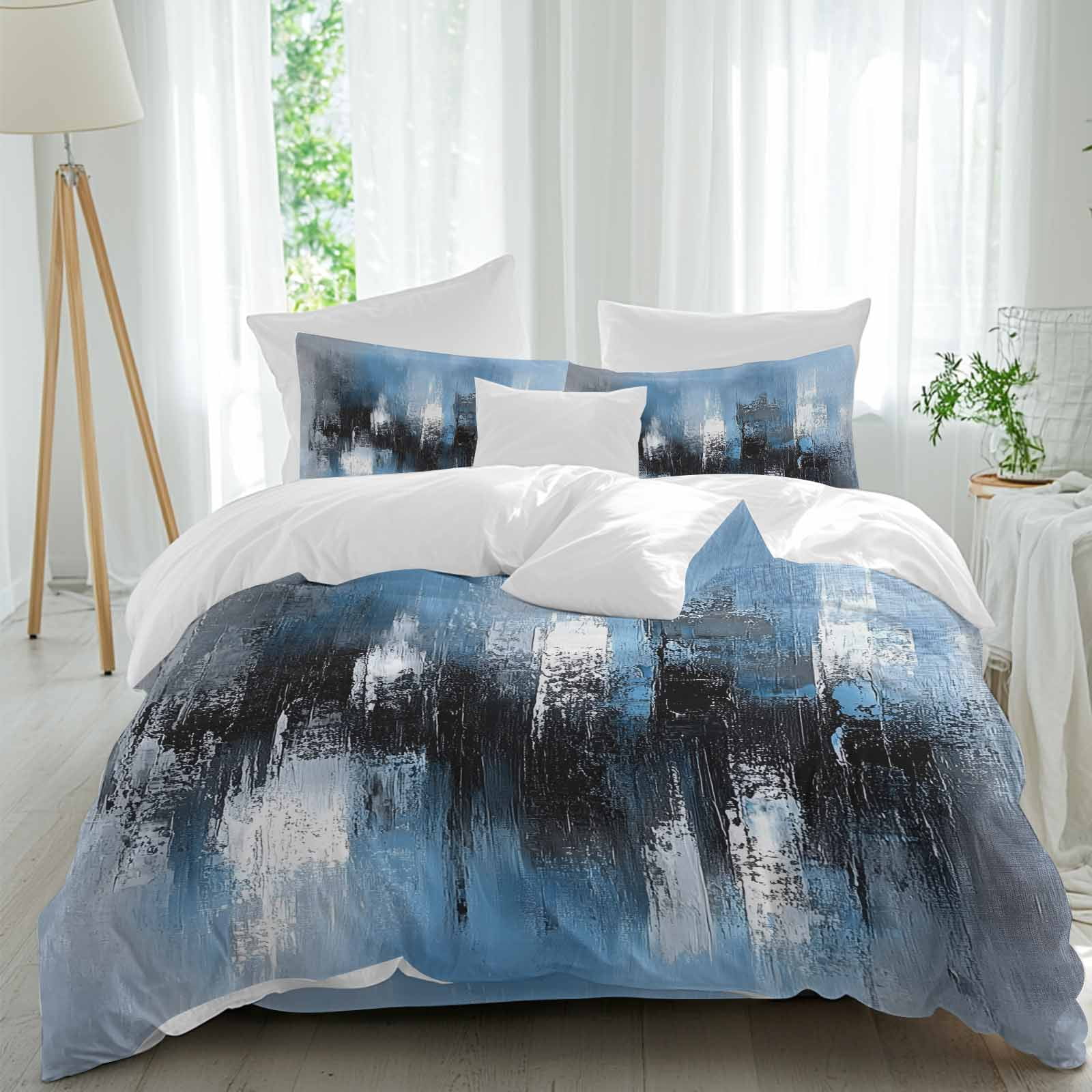 Blue Grey Black 4 Piece Duvet Cover Set Full Size Smear Street Graffiti ...