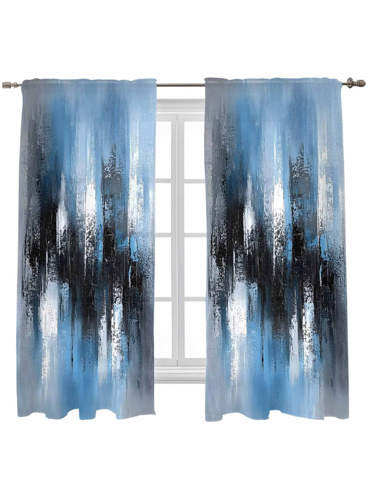 Blue Grey Black Curtains 72 Inch Length,Sheer Curtains for Bedroom ...