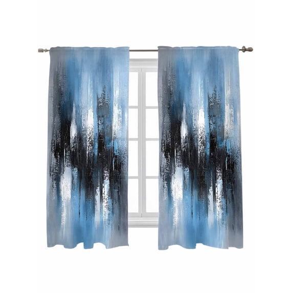 Blue Grey Black Curtains 72 Inch Length,Sheer Curtains for Bedroom ...