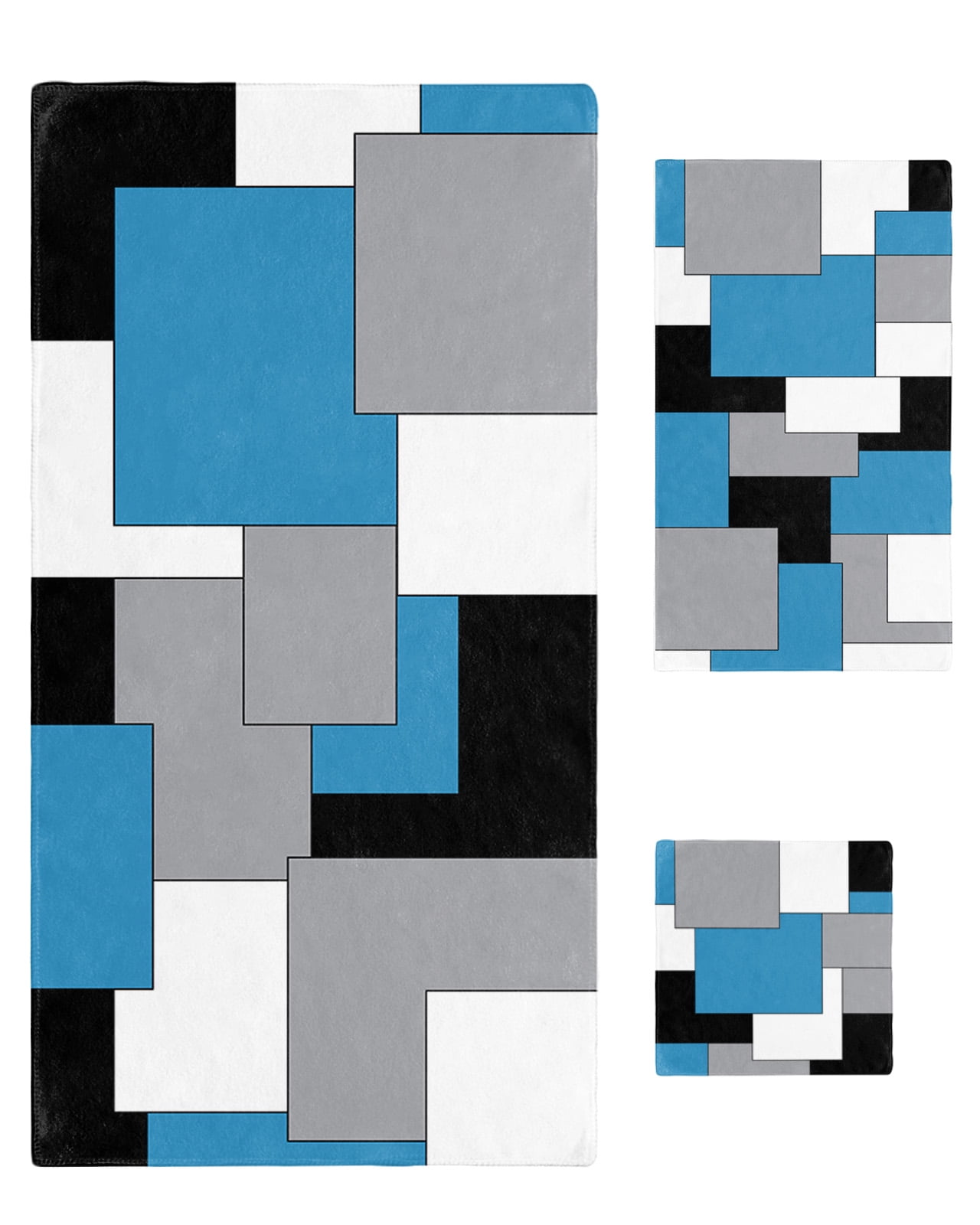 Blue Grey Black Geometric Bath Towels for Bathroom Set,Luxury ...