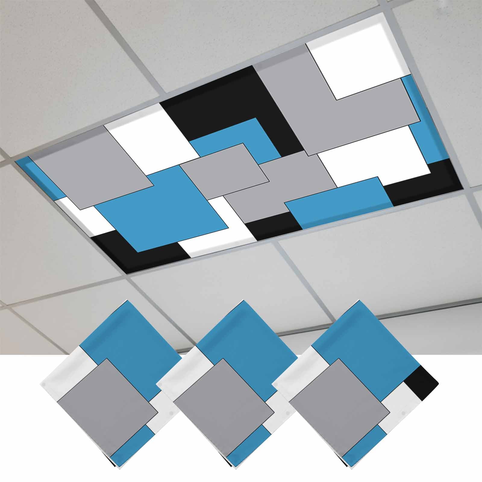 Blue Grey Black Geometric Fluorescent Light Covers, Middle Century ...