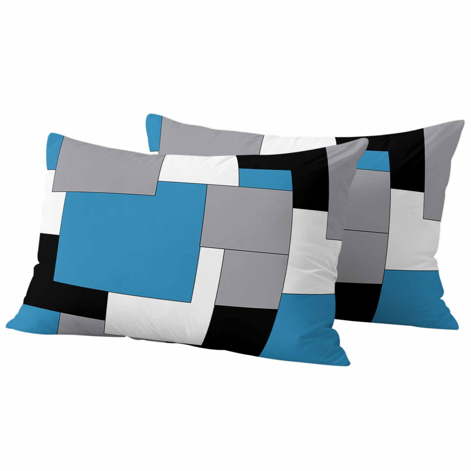 Blue Grey Black Geometric Outdoor Pillow Covers 20"x12" Set of 2 ...