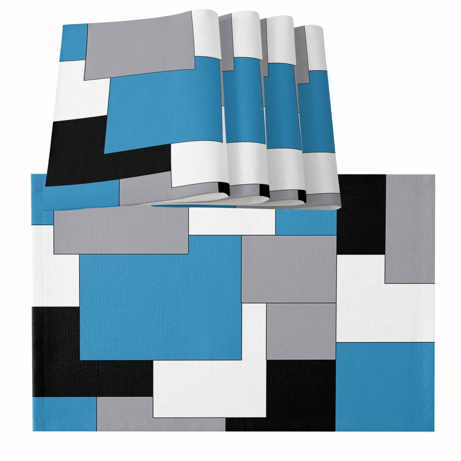 Blue Grey Black Geometric Placemats for Dinning Table Set of 4,Middle ...