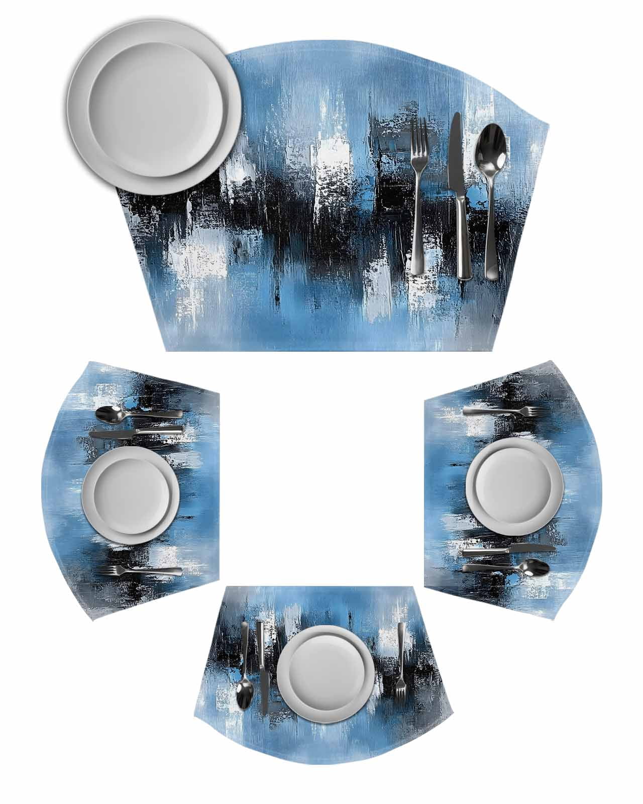 Blue Grey Black Round Table Placemats Set of 2 Wedge Placemats, Smear ...