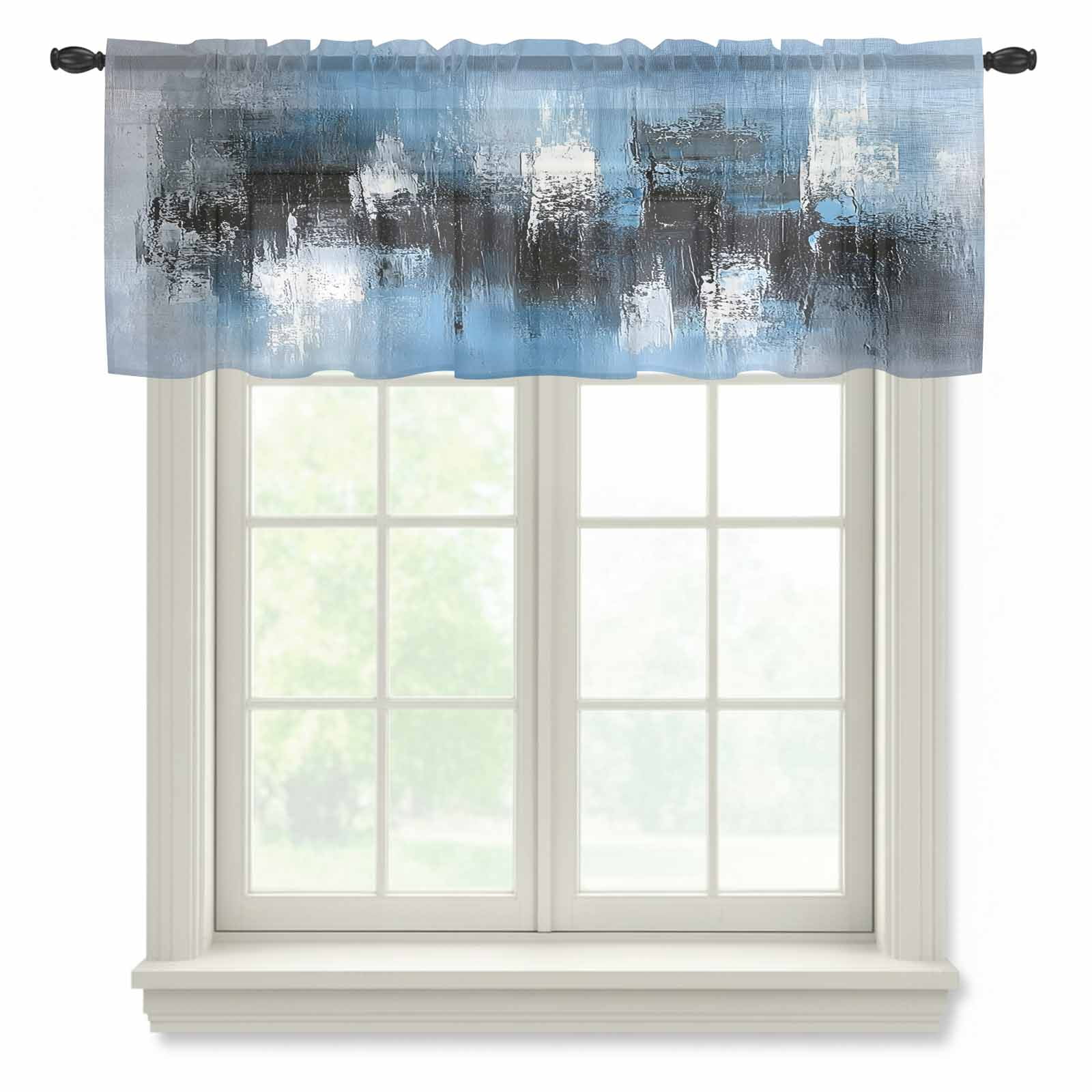 Blue Grey Black Semi Sheer Valance Curtains Smear Street Graffiti ...