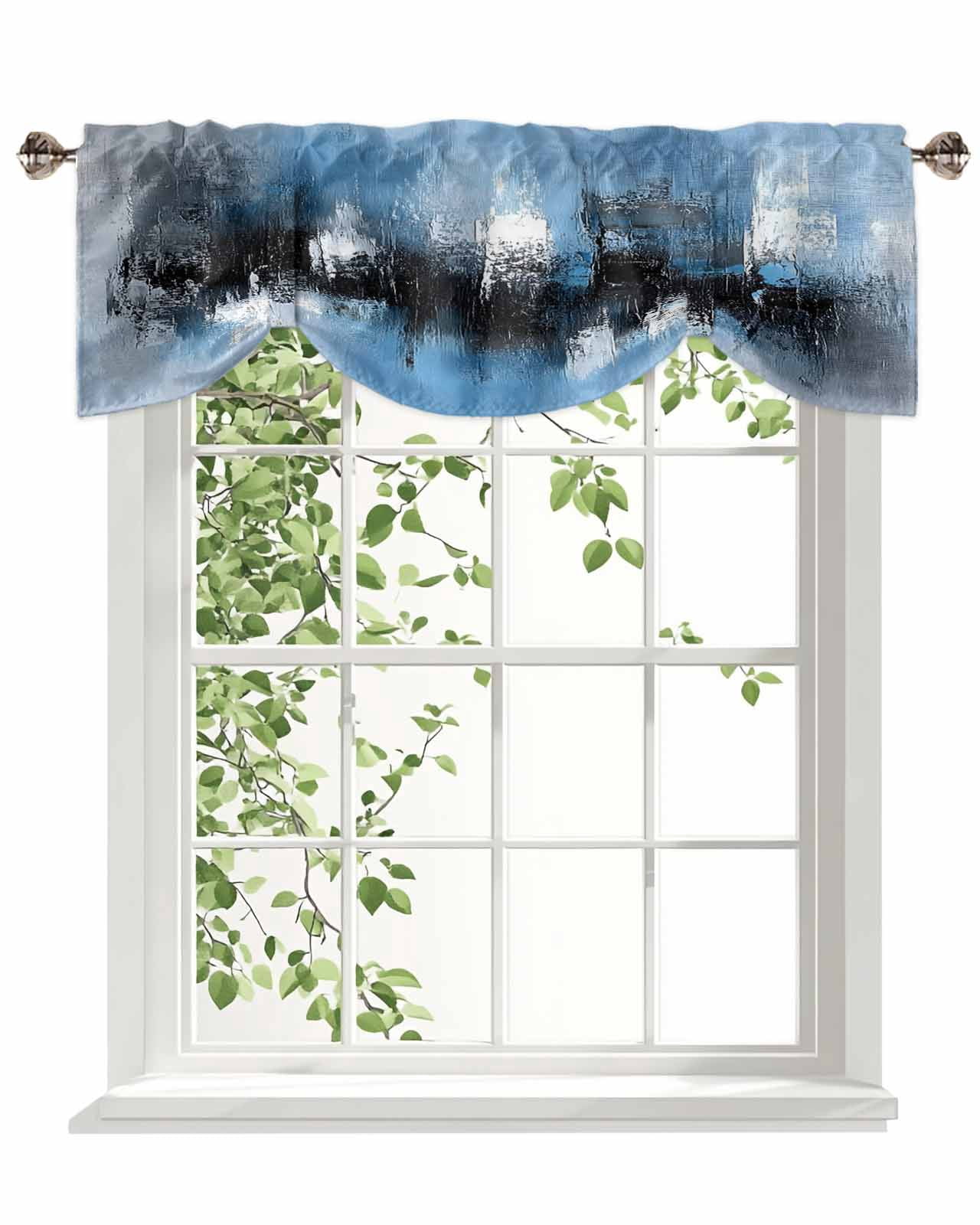 Blue Grey Black Tie Up Valances Curtain, Smear Street Graffiti Painting ...