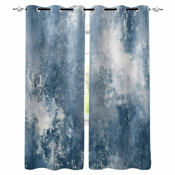 Blue Grey Blackout Curtains 96 Inches Long, Oil Painting Modern ...