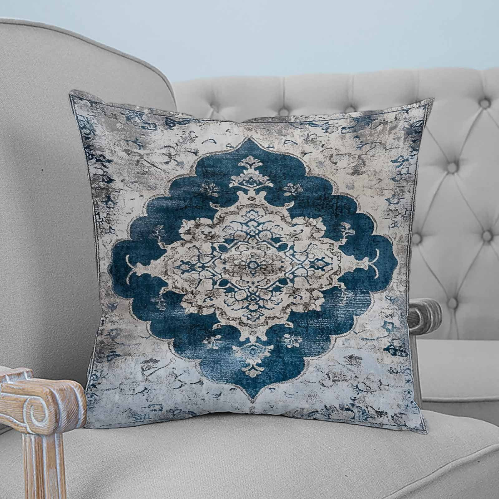 Blue Grey Boho Floral Decorative Pillowcase 18''x18'', Vintage National ...