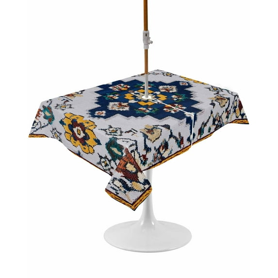 Blue Grey Boho Rectangle Outdoor Tablecloth, Waterproof Table Cloth ...