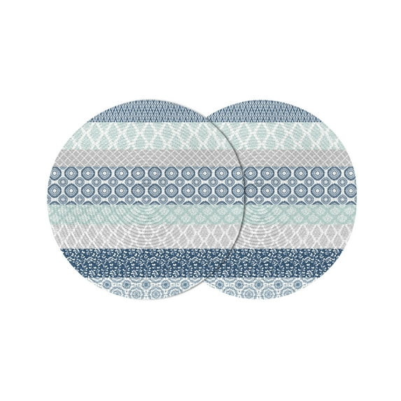Blue Grey Boho Round Table Placemats set of 2, Bohemian Geometric ...
