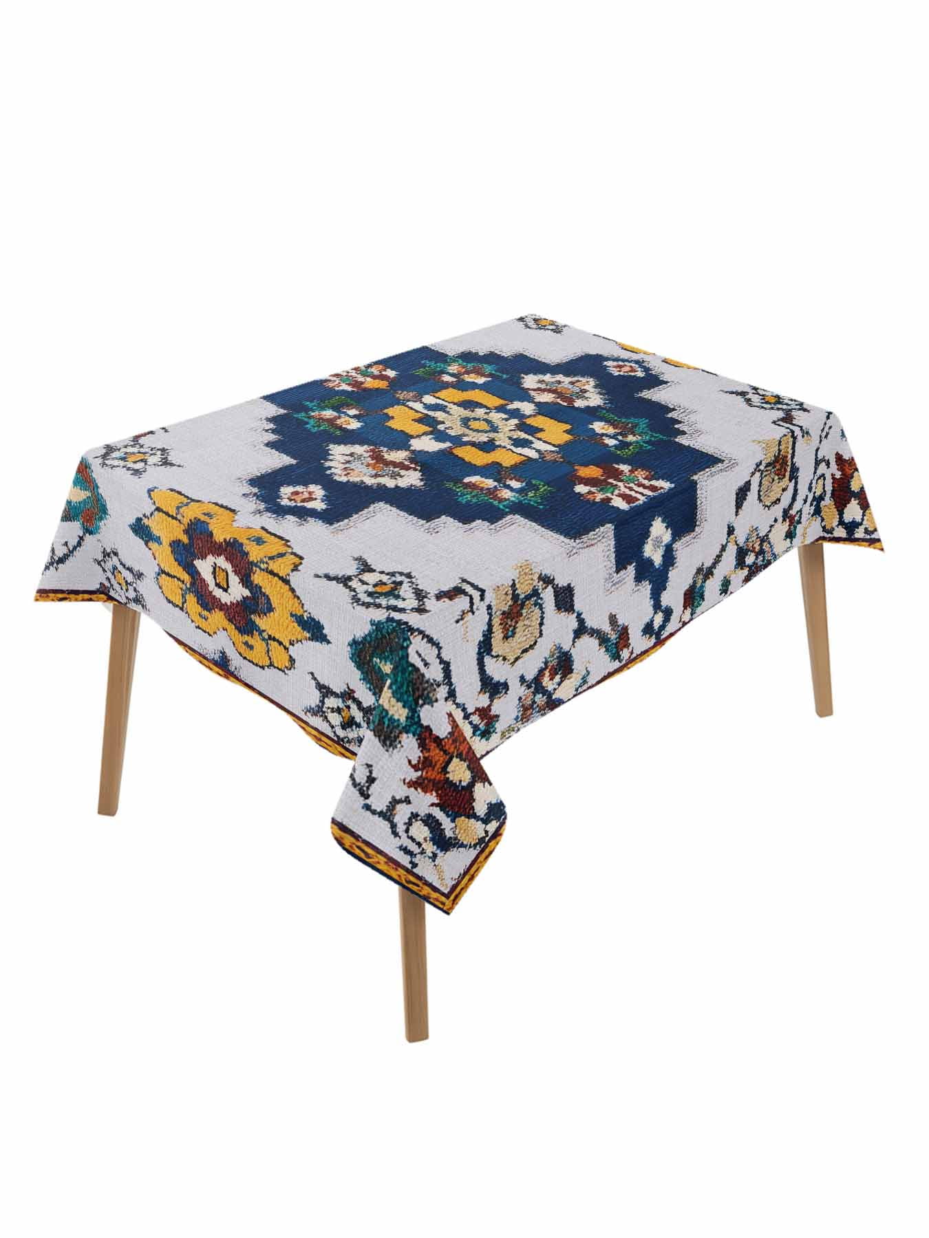 Blue Grey Boho Table Cloth, Retro Traditional Oriental Boho Tribal ...