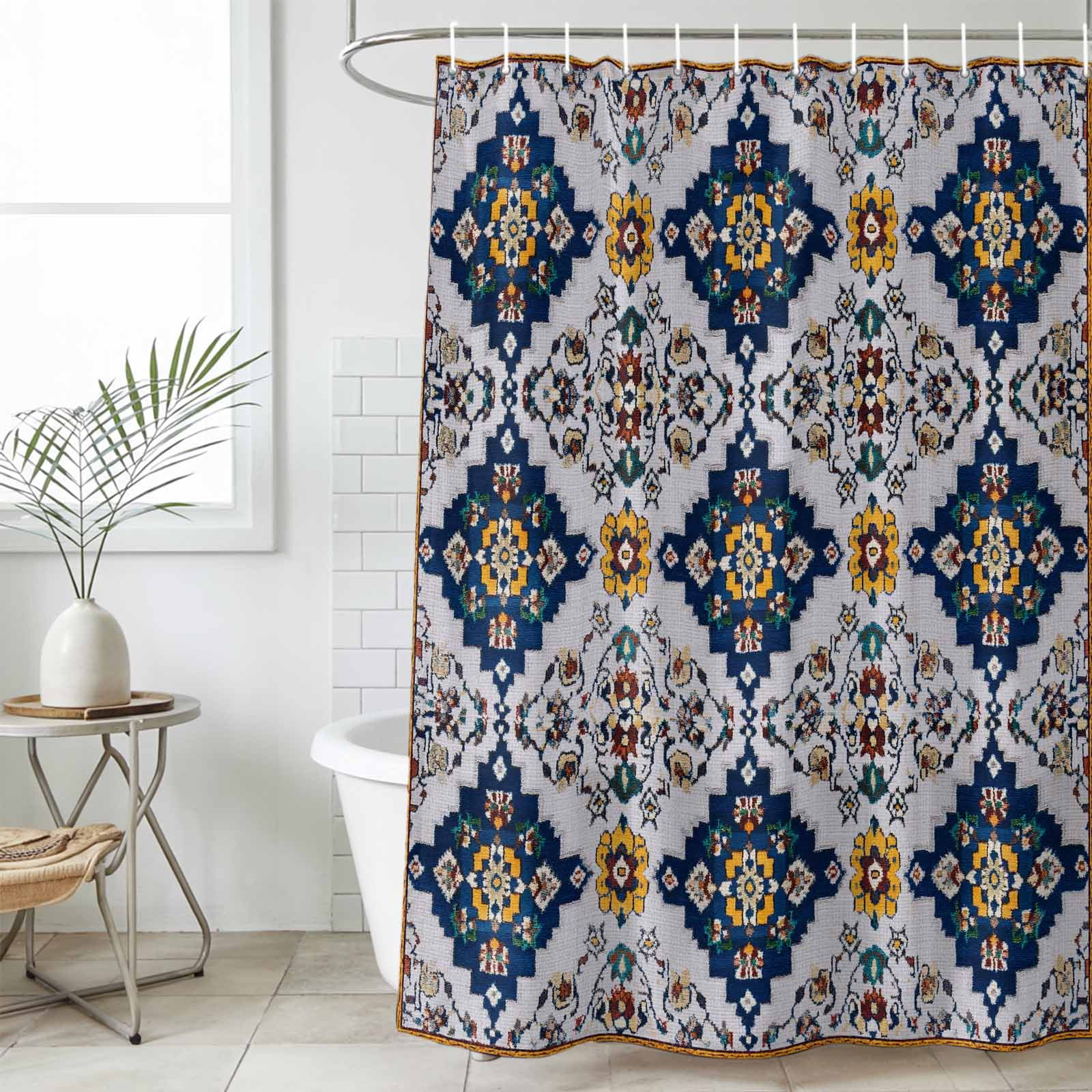 Blue Grey Boho Waterproof Fabric Shower Curtain,Retro Traditional ...