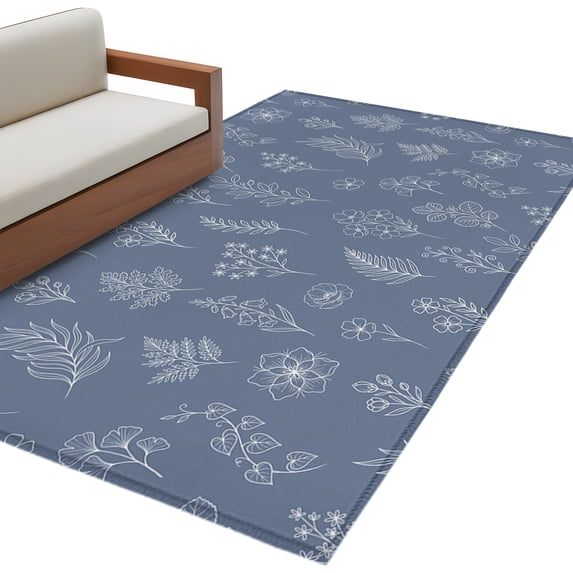 Blue Grey Botanical Kitchen Runner Rug 2.7x5 Washable Runners for ...