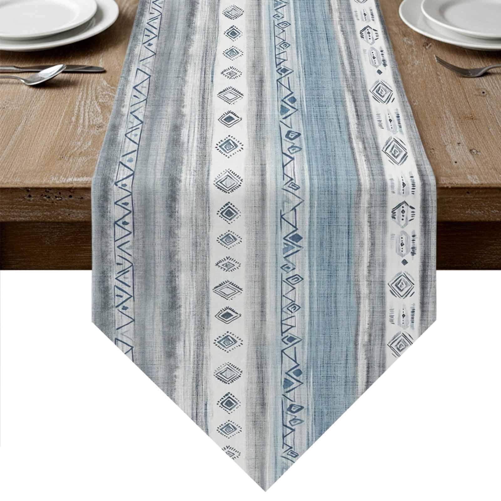 Blue Grey Brush Table Runner Linen Burlap Table Runner 90 Inches Long ...