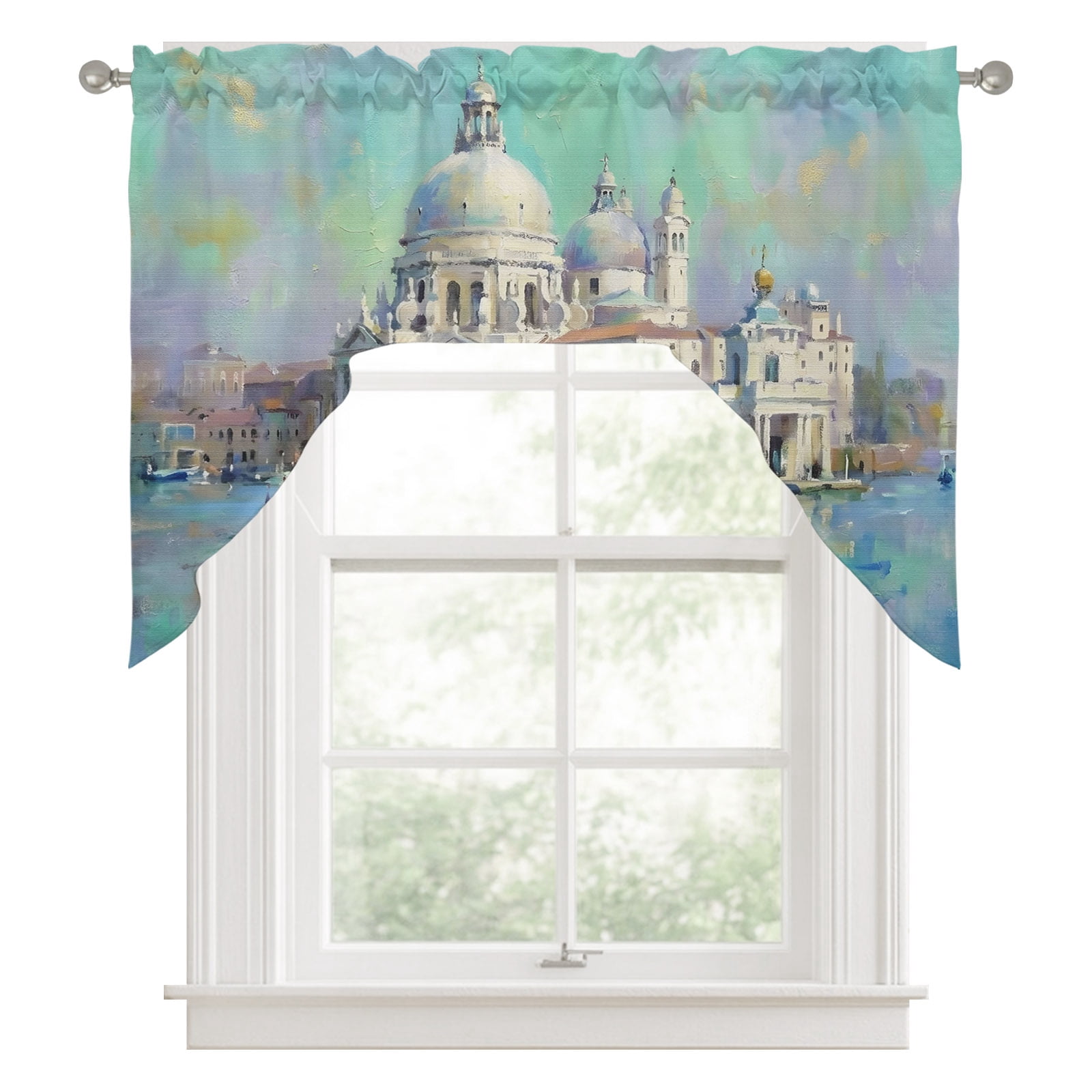 Blue Grey Building Kitchen Curtains Swag Valance for Windows/Bathroom ...
