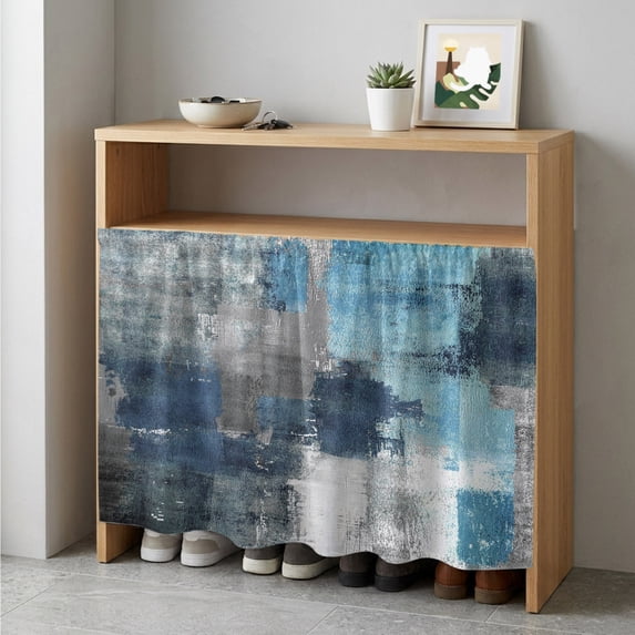 Blue Grey Cabinet Curtain 35"Wx35"L,Dustproof Under Sink Skirt with ...