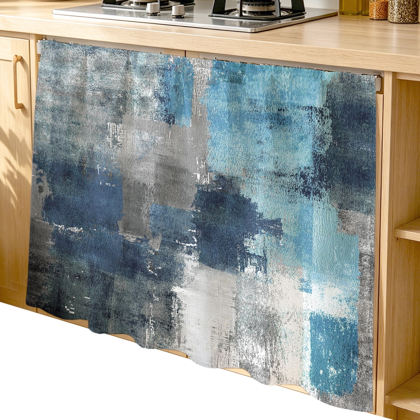 Blue Grey Cabinet Curtains 35"W x 35"L,Dustproof Sink Skirt Curtain for ...