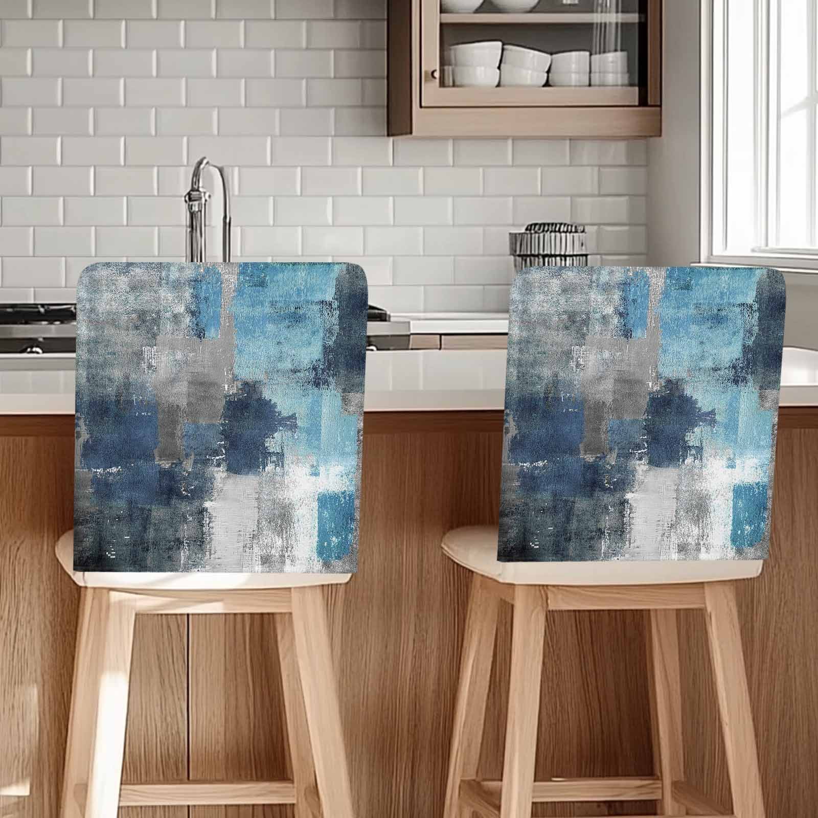 Blue Grey Chair Covers Set of 6 Modern Graffiti Chair Back Covers ...