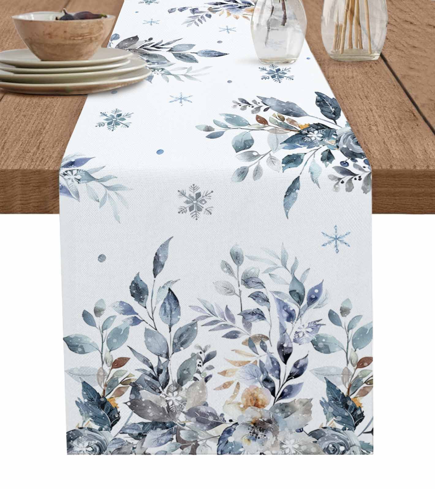 Blue Grey Christmas Burlap-Cotton Table Runner 72 Inches Long,Xmas ...