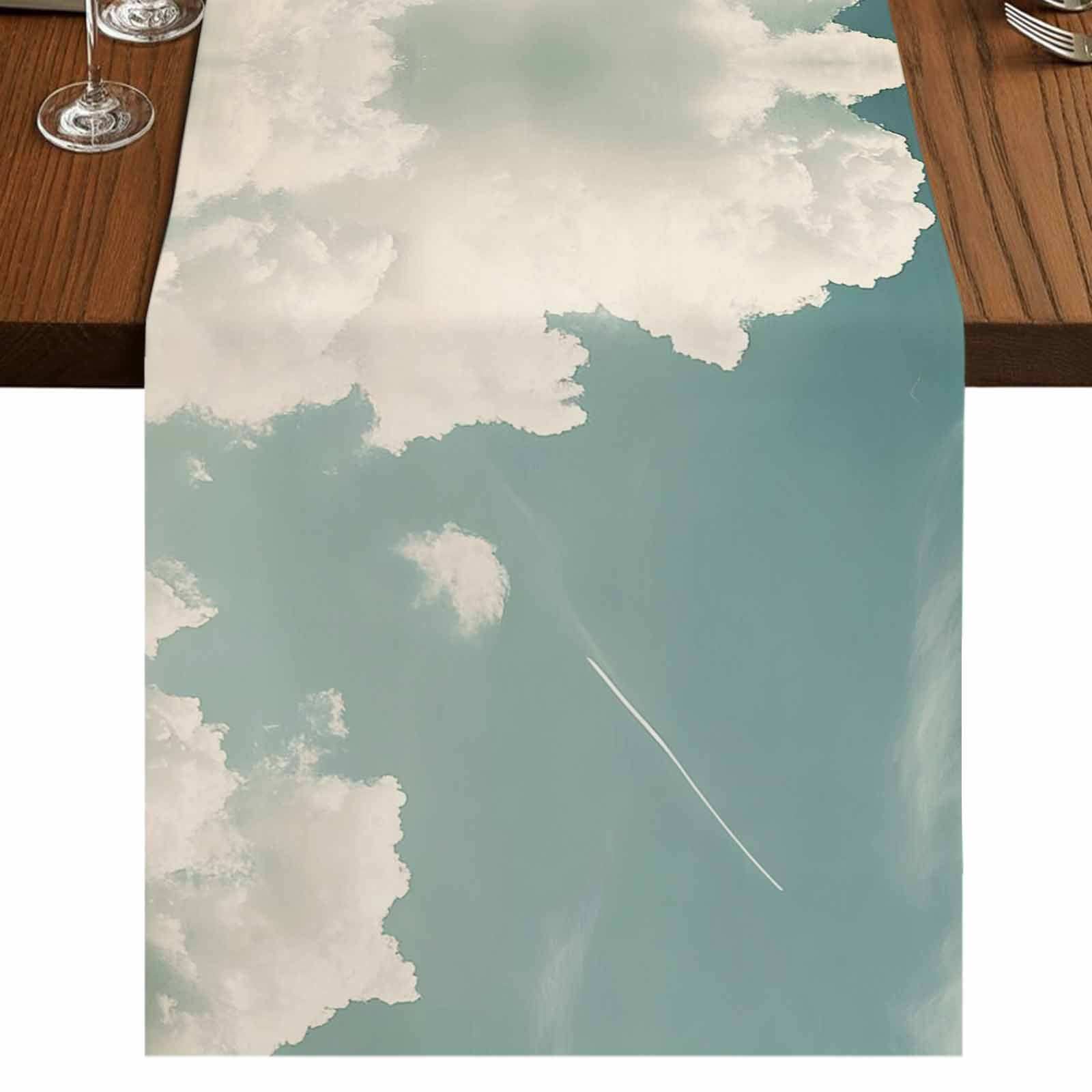 Blue Grey Cloudy Sky 70 Inch Table Runner, Rustic Clouds Scenery ...