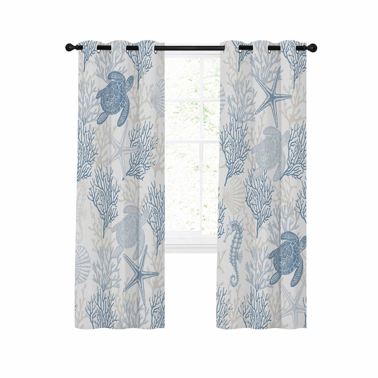 Blue Grey Coastal Blackout Curtains 45 Inches Long for Bedroom, Sea ...