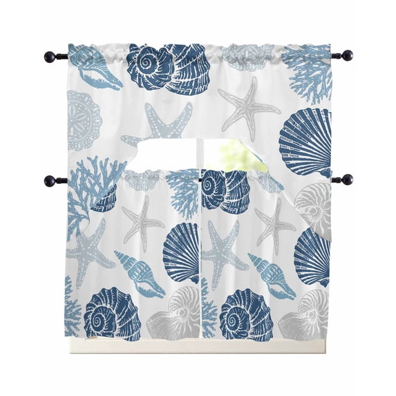 Blue Grey Coastal Kitchen Curtains Sets 24 Inch Length with Valance ...