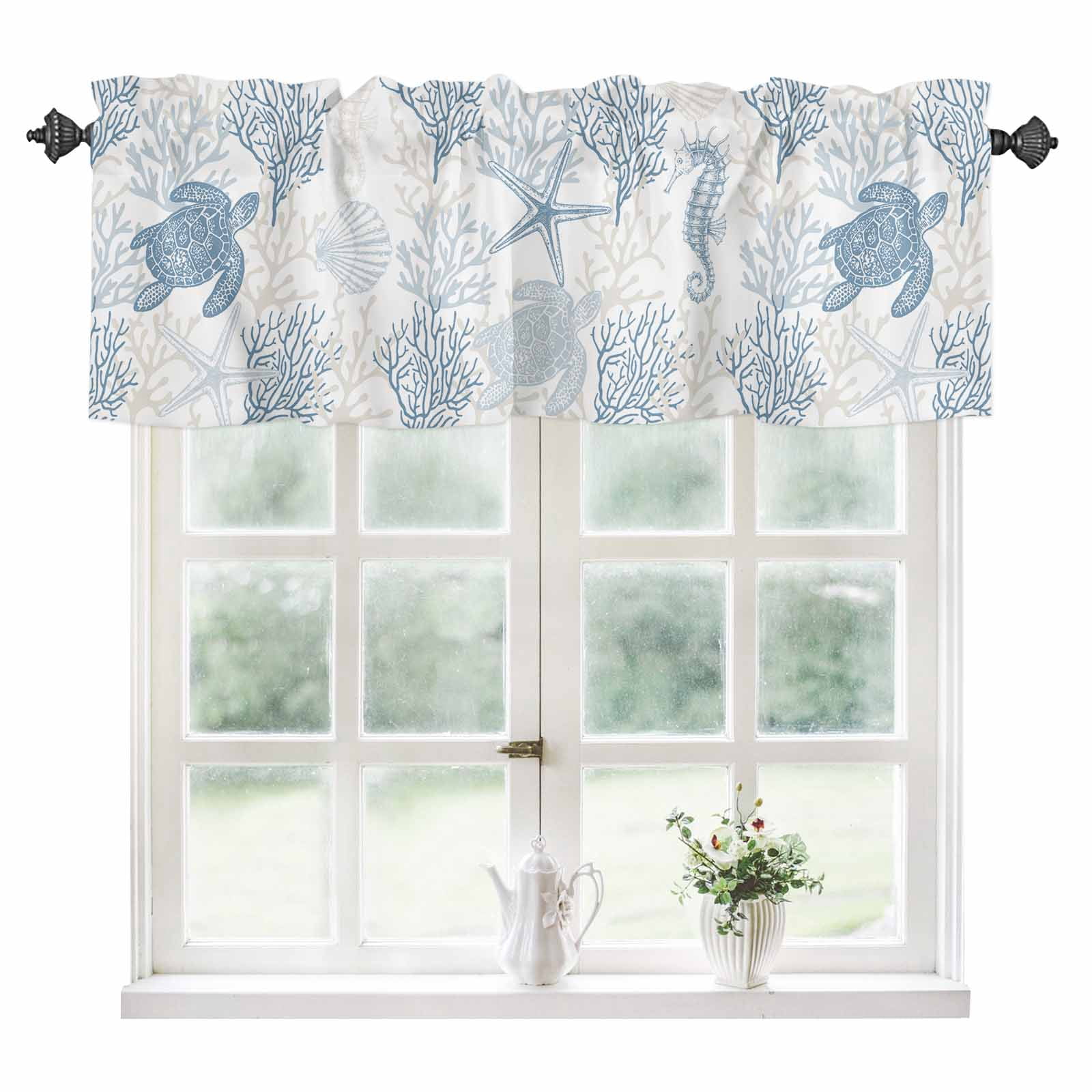 Blue Grey Coastal Kitchen Valances for Windows 42x12 Inch Kitchen ...