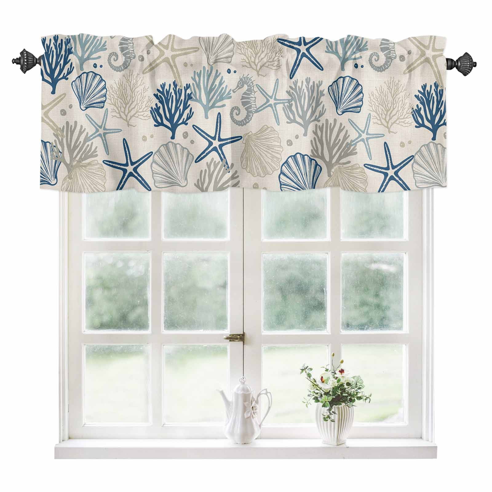 Blue Grey Coastal Kitchen Valances for Windows 60x18 Inch Kitchen ...