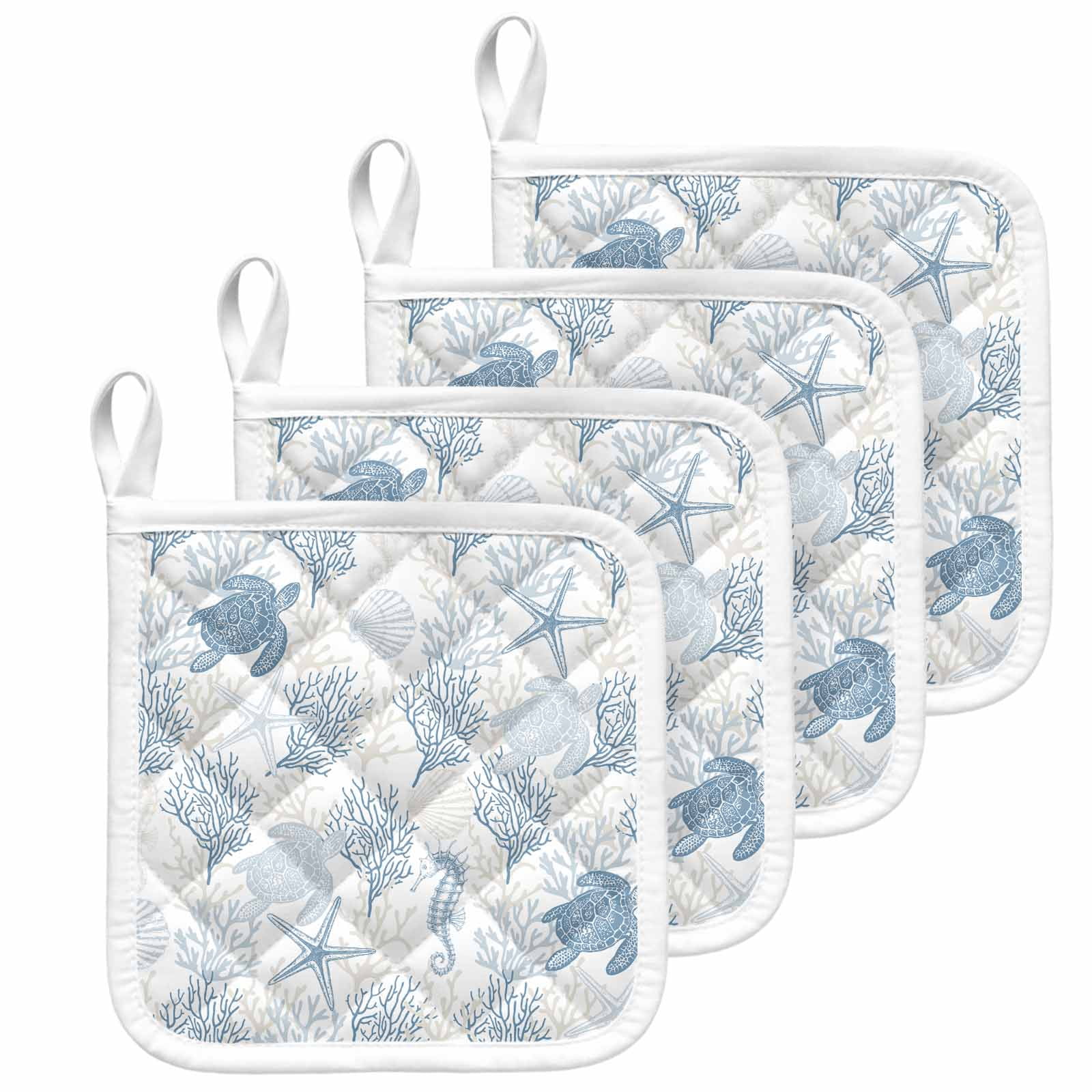 Blue Grey Coastal Pot Holders for Kitchen Heatproof Potholder, 4 Pack ...