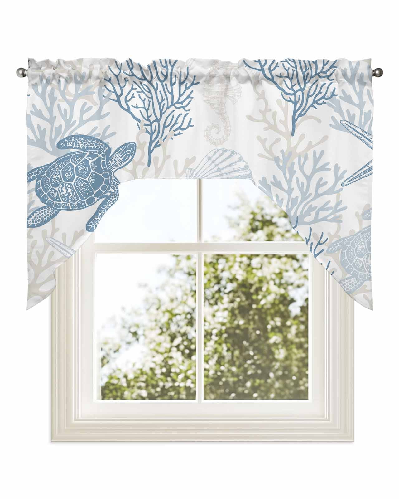 Blue Grey Coastal Swag Valance for Windows 56'' x 36'', Sea Turtle ...
