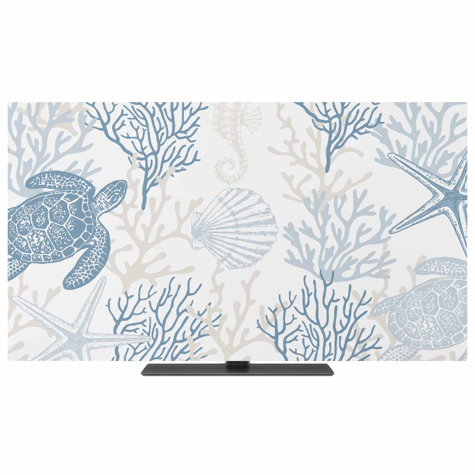 Blue Grey Coastal TV Dust Cover,Stretchable TV Screen Desktop Computer ...