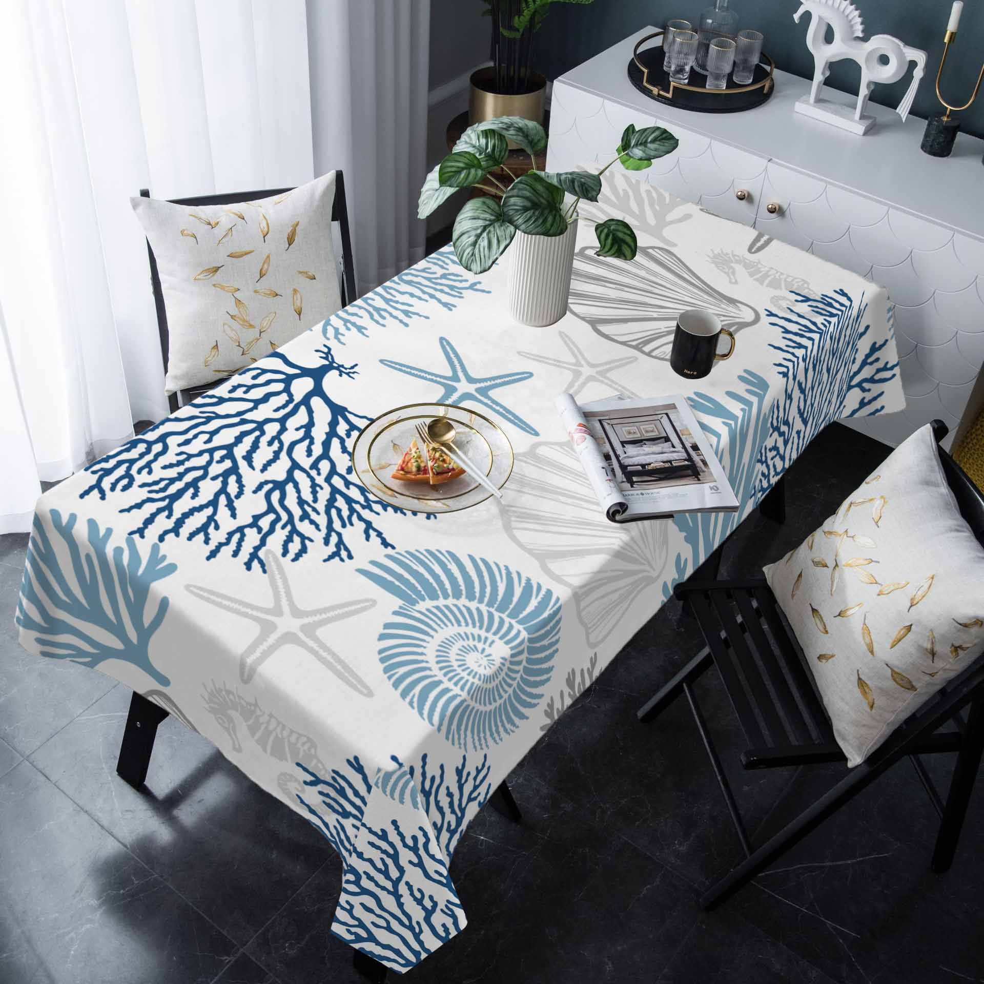 Blue Grey Coastal Tablecloth Rectangle Table Cloth 60x120 , Waterproof ...