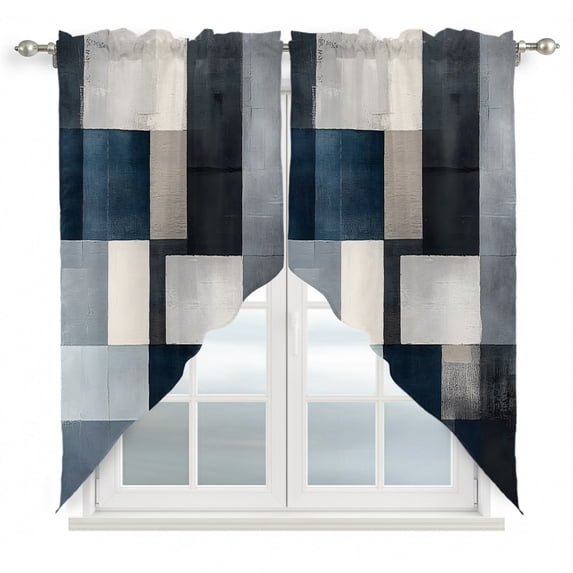 Blue Grey Color Block Swag Curtain Valance for Window 2 Panels Abstract ...