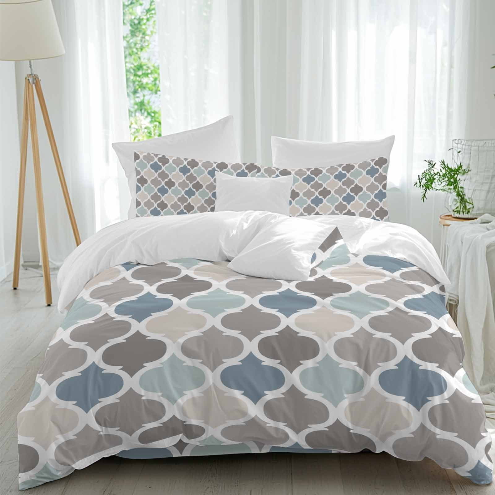 Blue Grey Comforter Set Full Size, Morocco Trellis Textured Modern Art ...