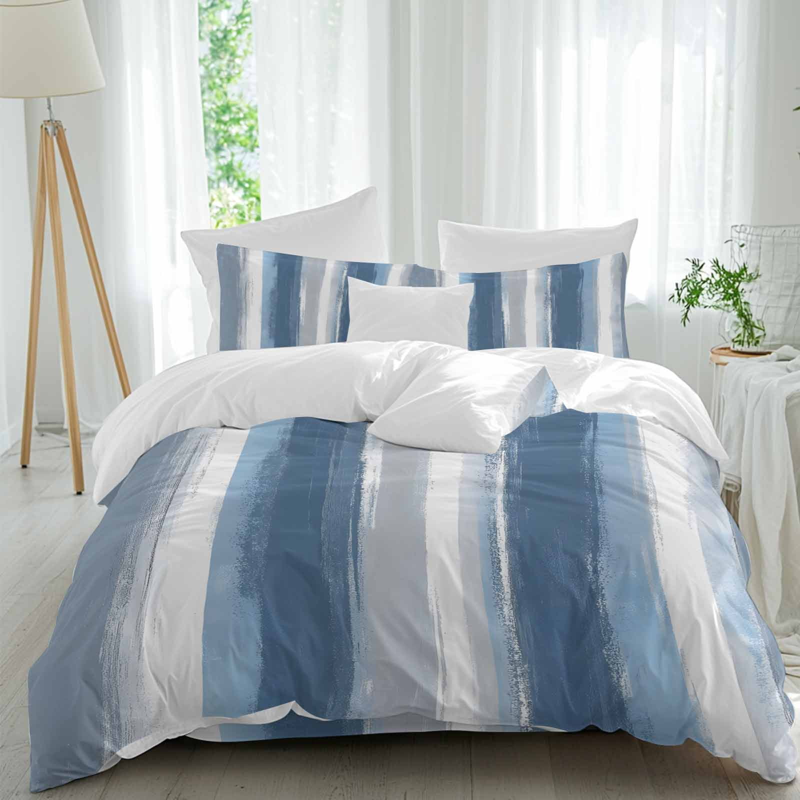 Blue Grey Comforter Set Queen Size, Modern Watercolor Abstract Art Soft ...