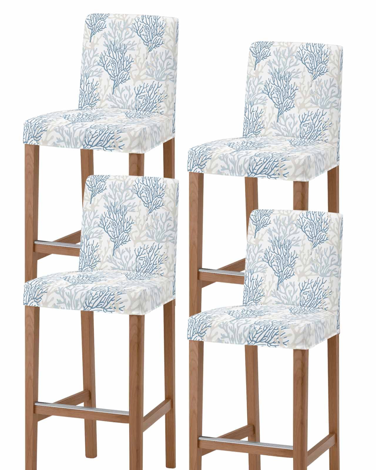 Blue Grey Coral Bar Stool Chair Covers Set of 4 with Back,Coastal Beach ...