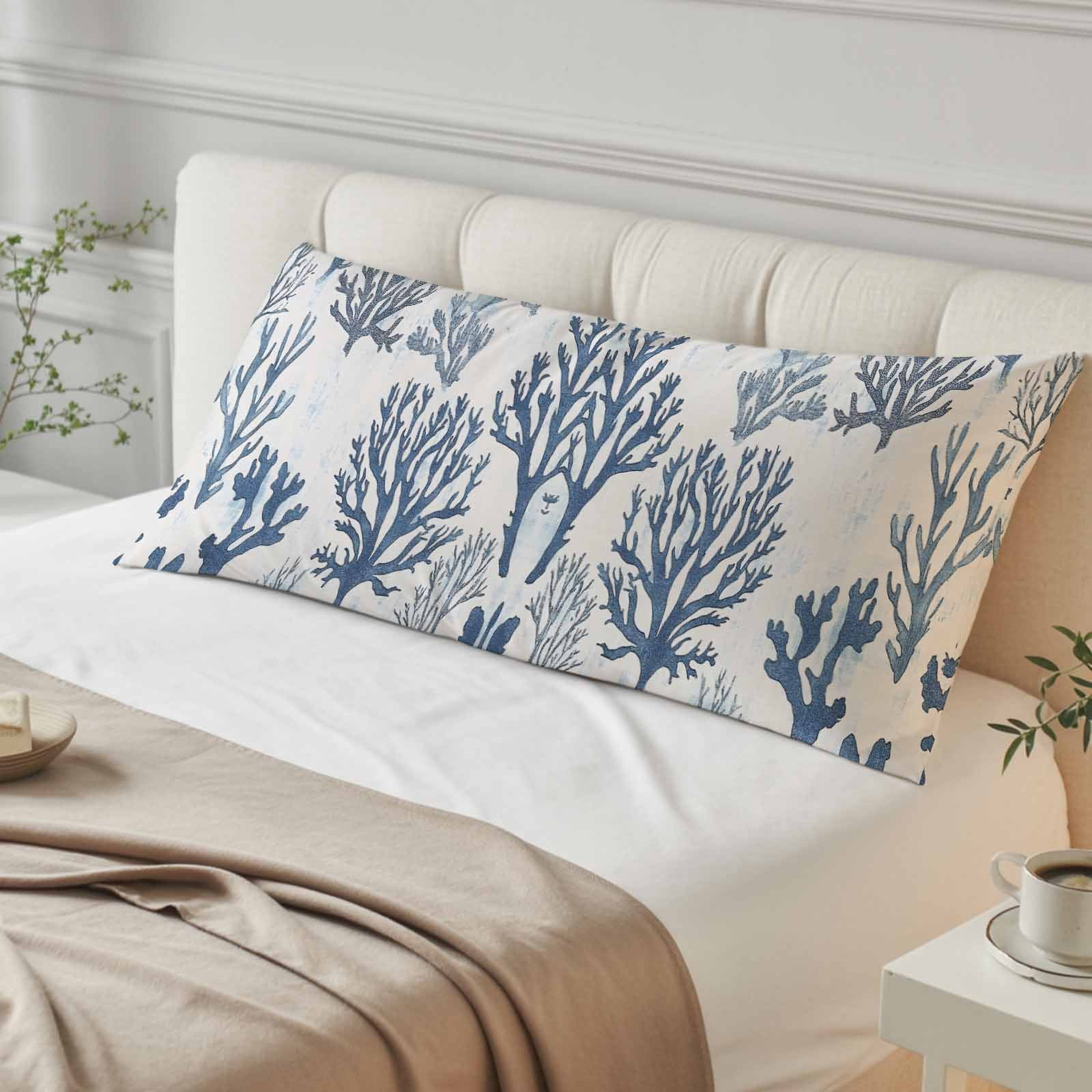 Blue Grey Coral Body Pillow Cover, Pillowcase Protectors with Zipper ...